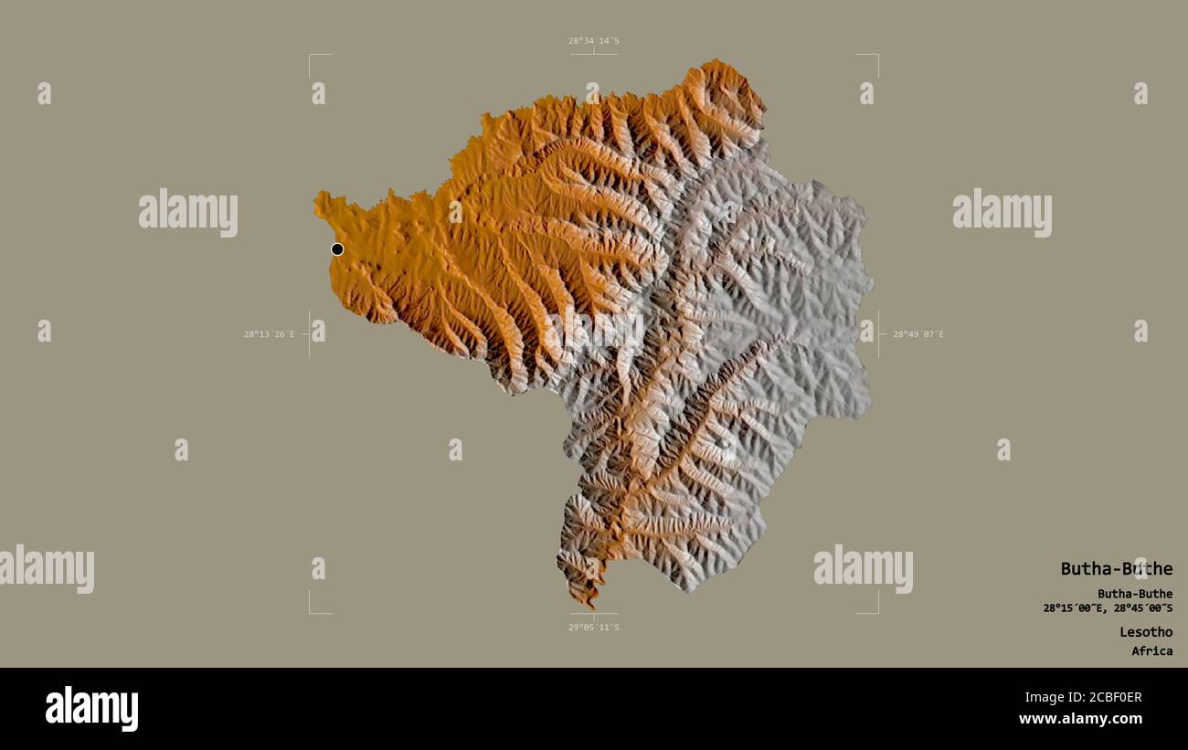 Area of Butha-Buthe, district of Lesotho, isolated on a solid ...