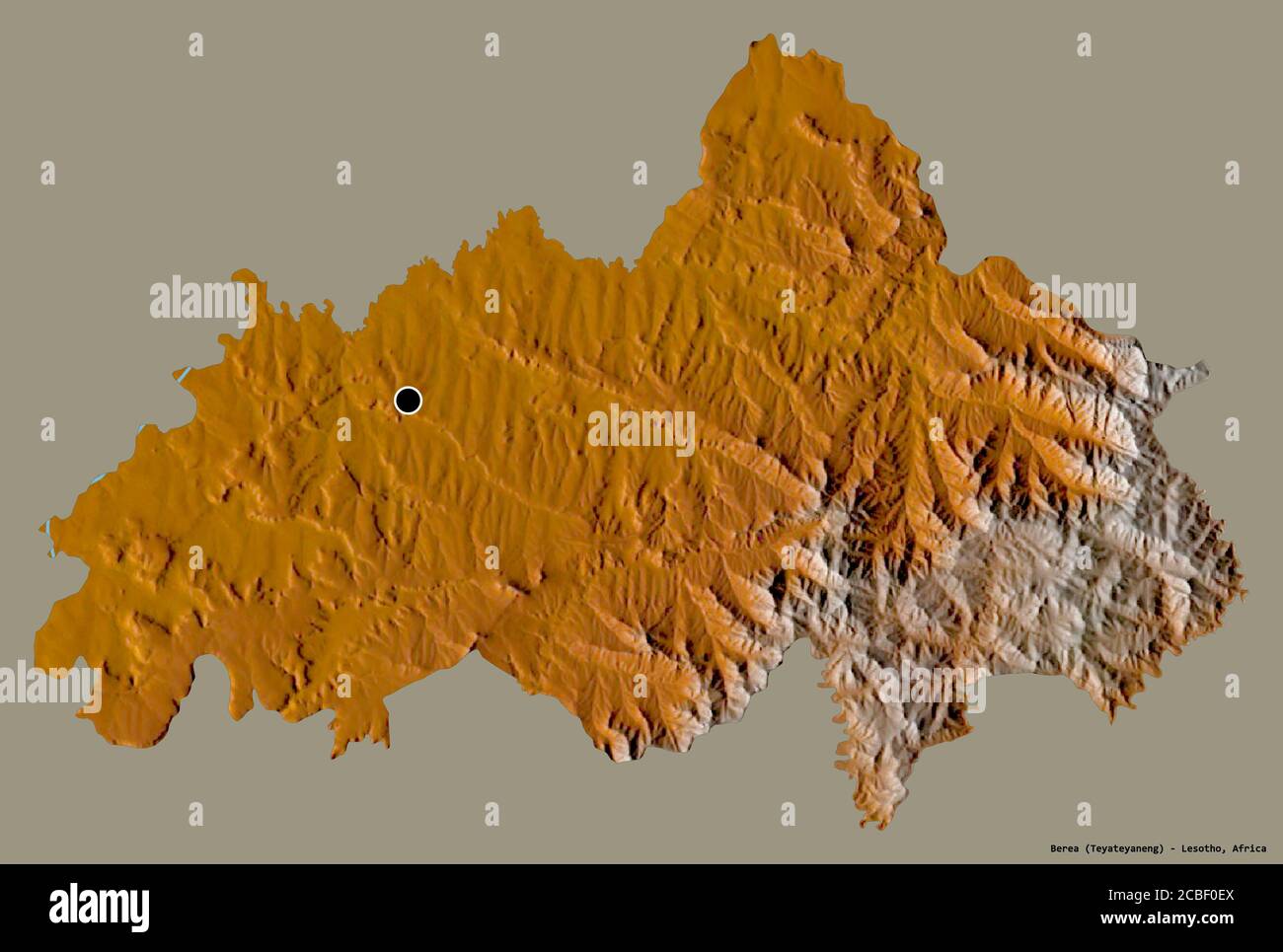 Shape of Berea, district of Lesotho, with its capital isolated on a ...
