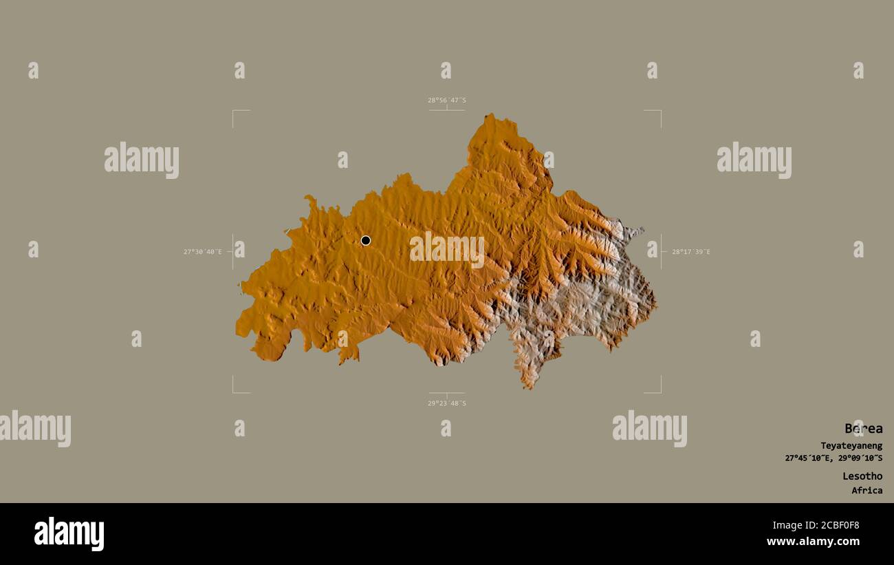 Area of Berea, district of Lesotho, isolated on a solid background in a ...