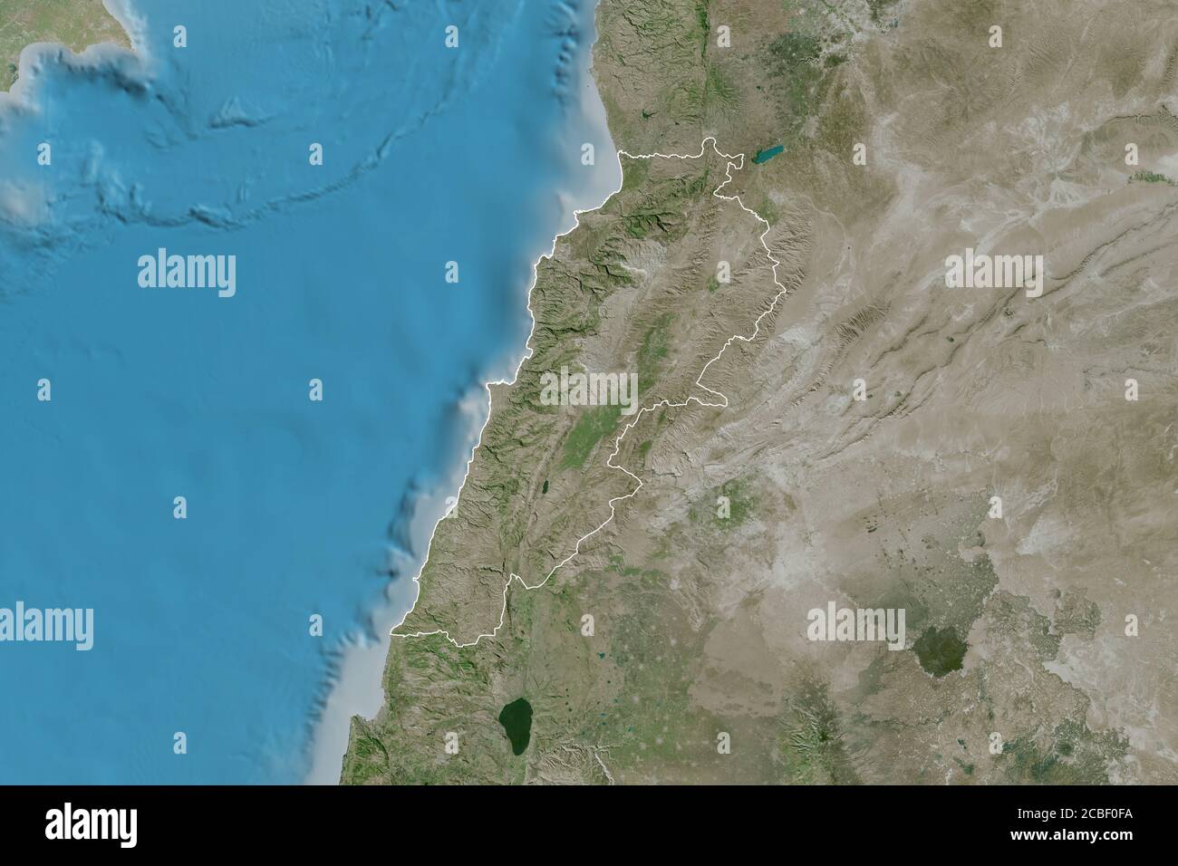 Extended area of outlined Lebanon. Satellite imagery. 3D rendering ...