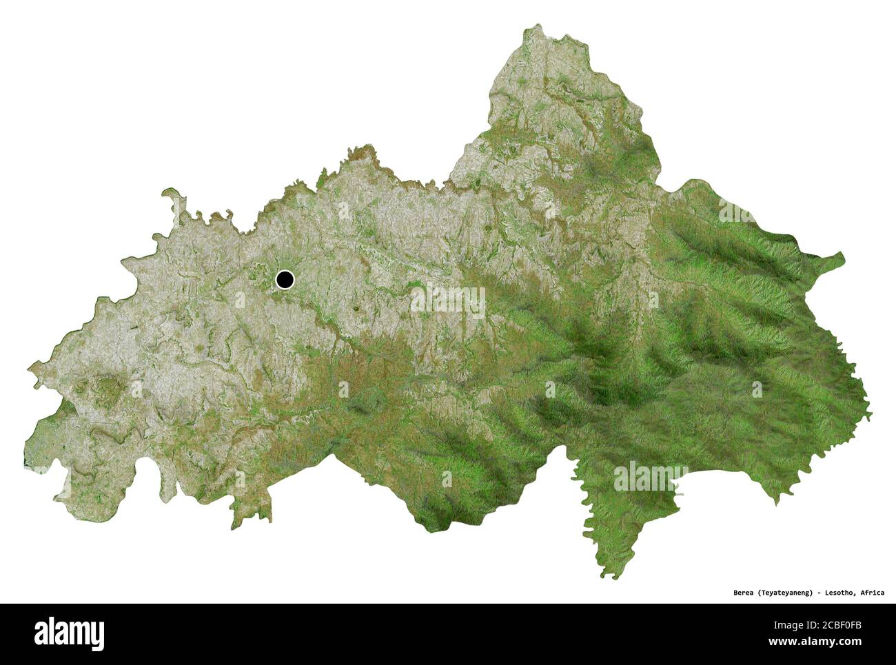 Shape of Berea, district of Lesotho, with its capital isolated on white ...