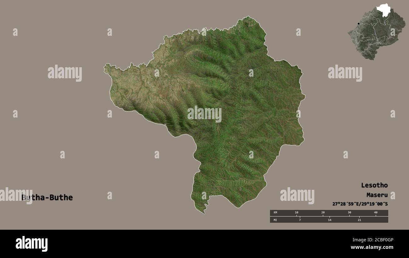 Shape of Butha-Buthe, district of Lesotho, with its capital isolated on ...