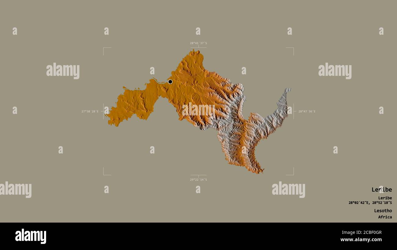 Area of Leribe, district of Lesotho, isolated on a solid background in ...