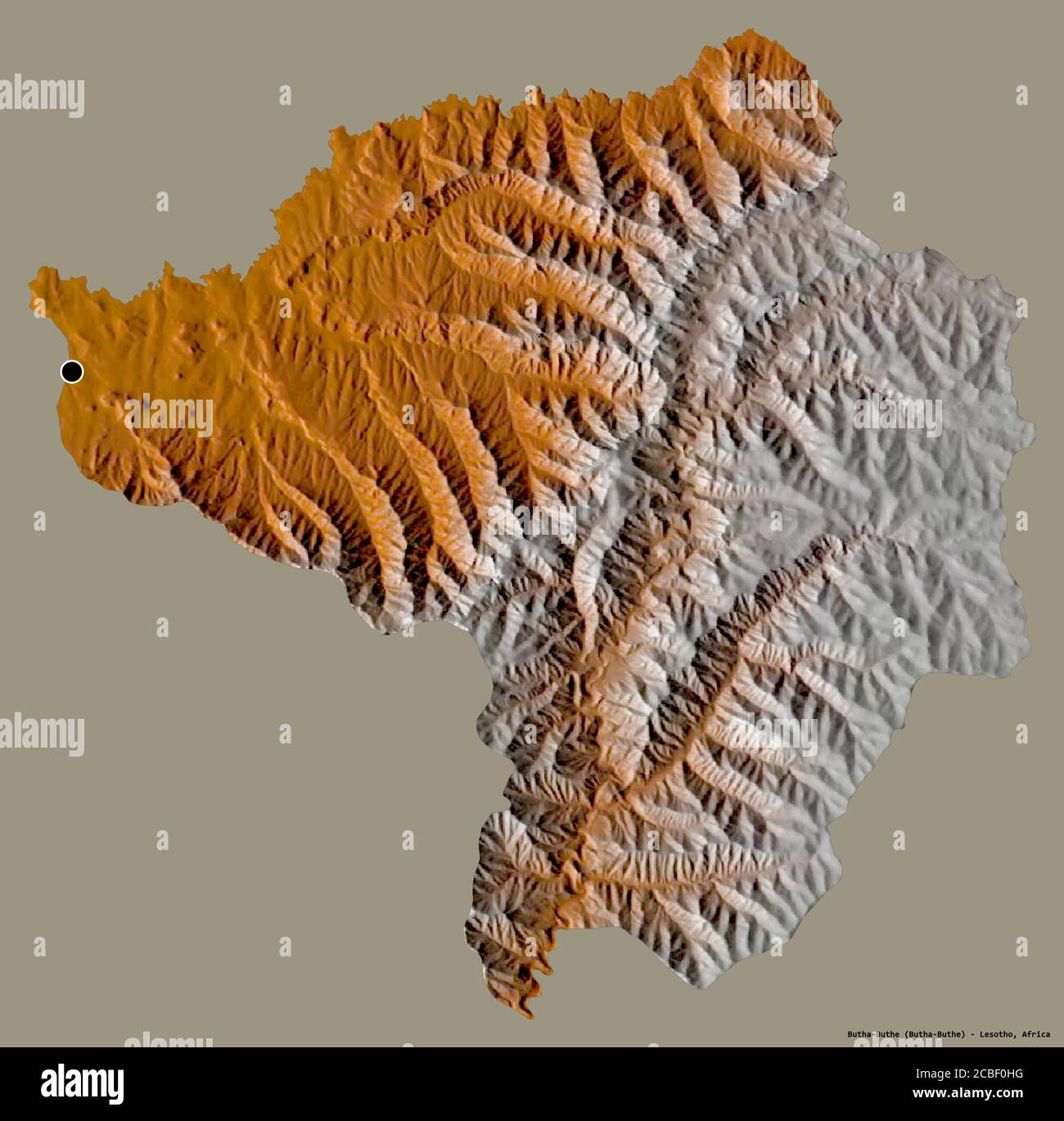 Shape of Butha-Buthe, district of Lesotho, with its capital isolated on ...