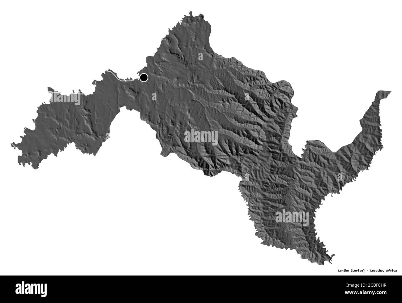 Shape of Leribe, district of Lesotho, with its capital isolated on ...