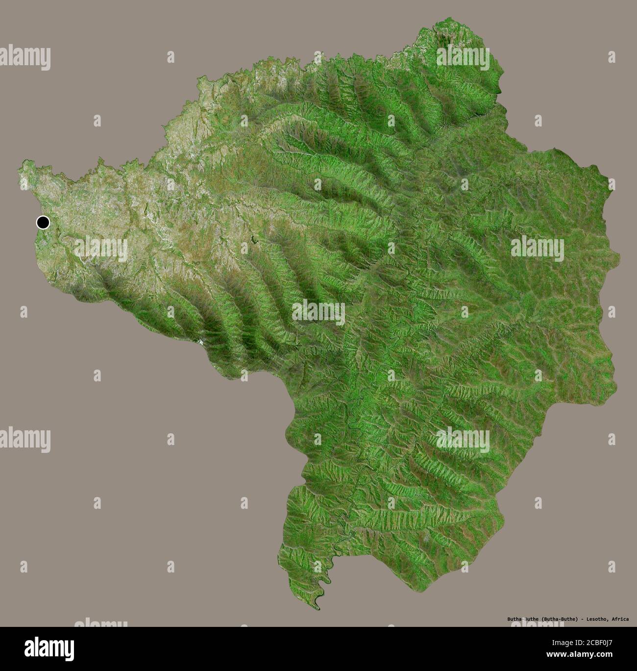 Shape of Butha-Buthe, district of Lesotho, with its capital isolated on ...