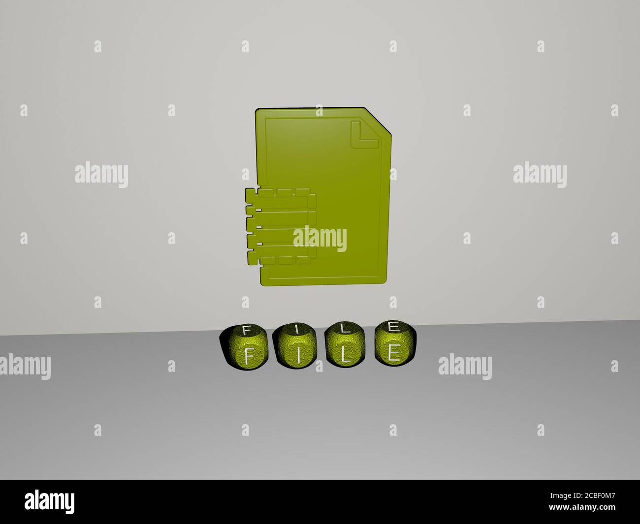 FILE 3D icon on the wall and text of cubic alphabets on the floor - 3D ...