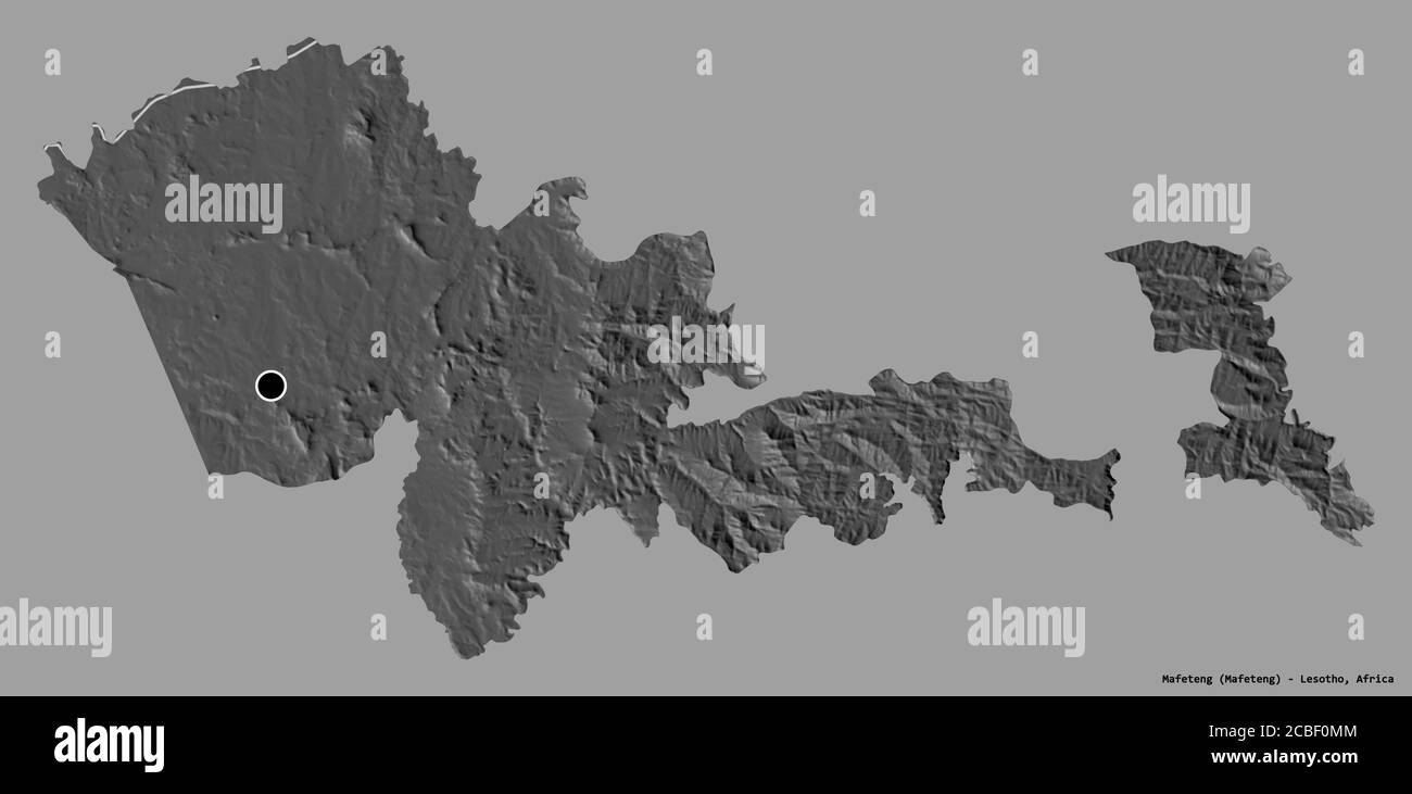 Shape of Mafeteng, district of Lesotho, with its capital isolated on a ...