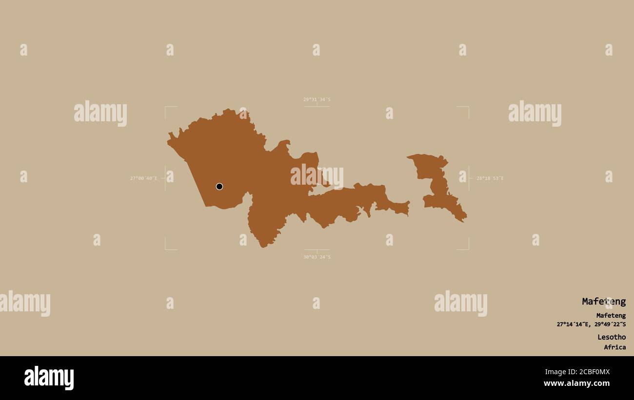 Area of Mafeteng, district of Lesotho, isolated on a solid background ...