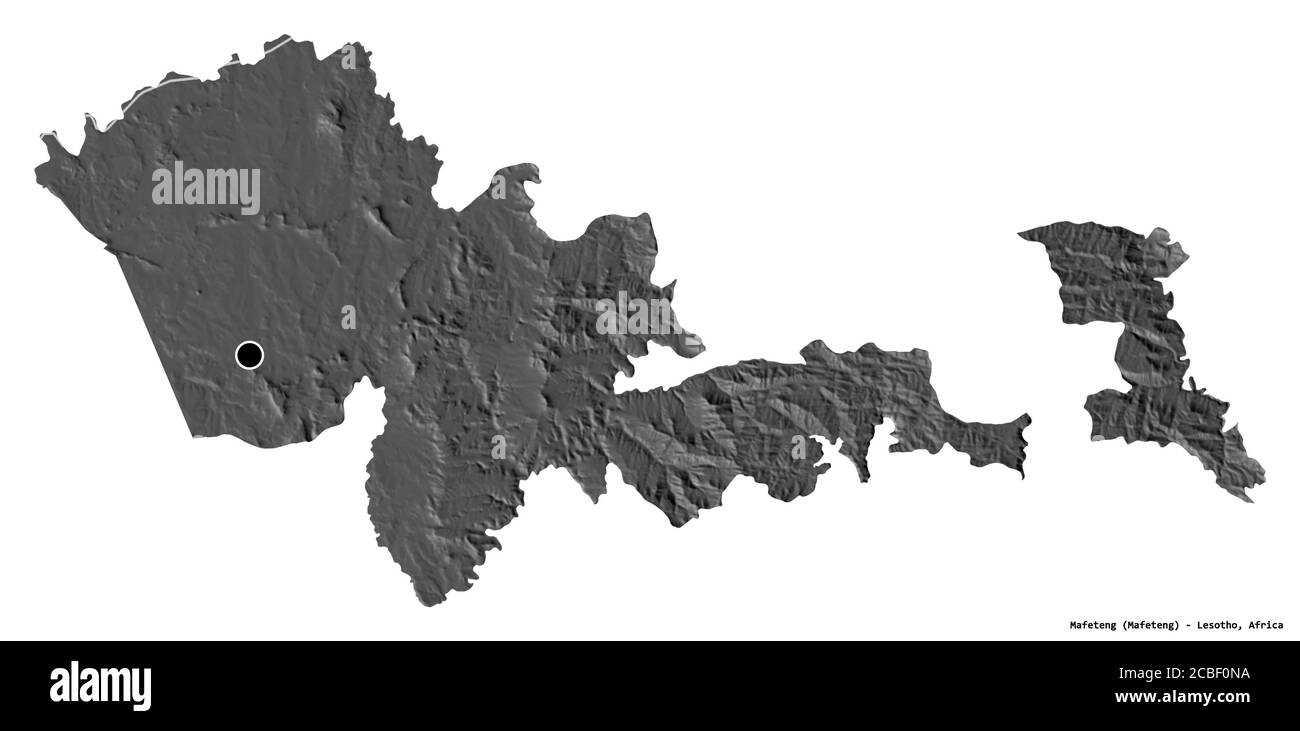 Shape of Mafeteng, district of Lesotho, with its capital isolated on ...
