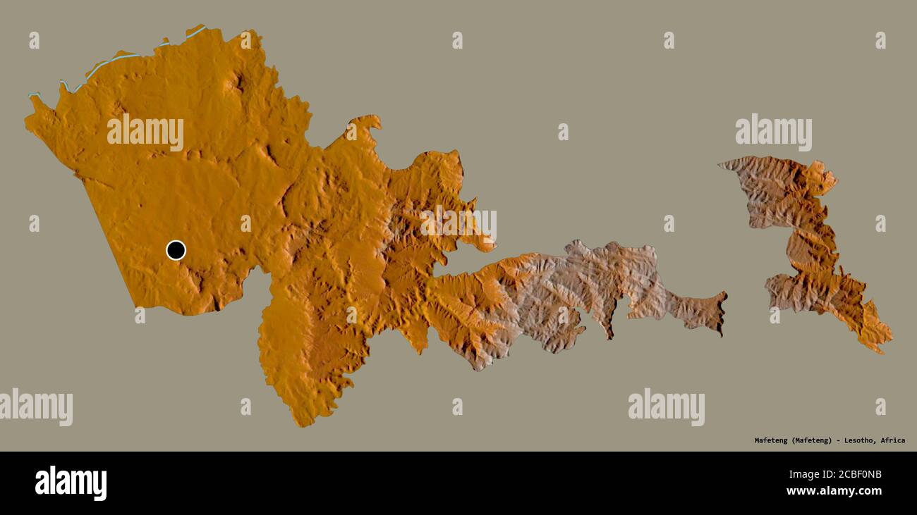 Shape of Mafeteng, district of Lesotho, with its capital isolated on a ...