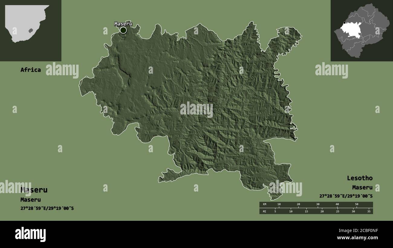 Shape of Maseru, district of Lesotho, and its capital. Distance scale ...