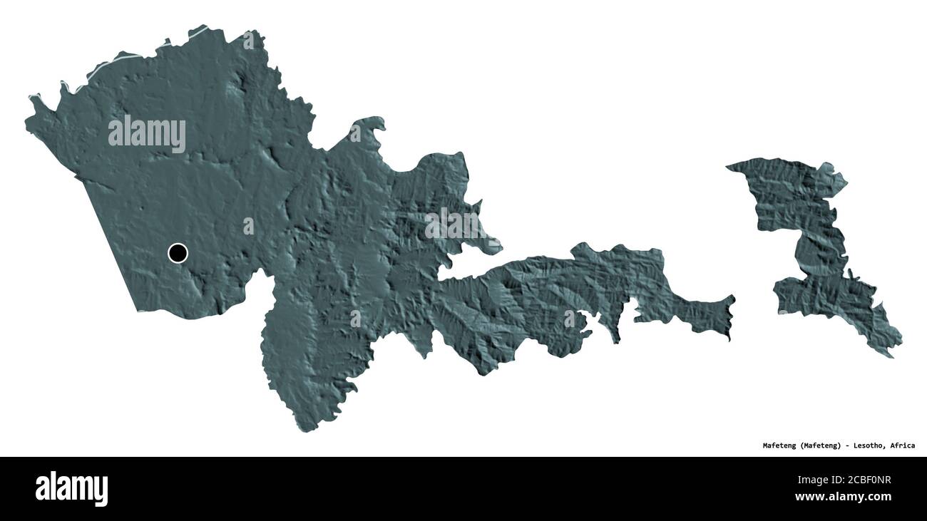 Shape of Mafeteng, district of Lesotho, with its capital isolated on ...