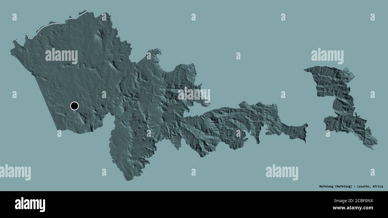 Shape of Mafeteng, district of Lesotho, with its capital isolated on a ...