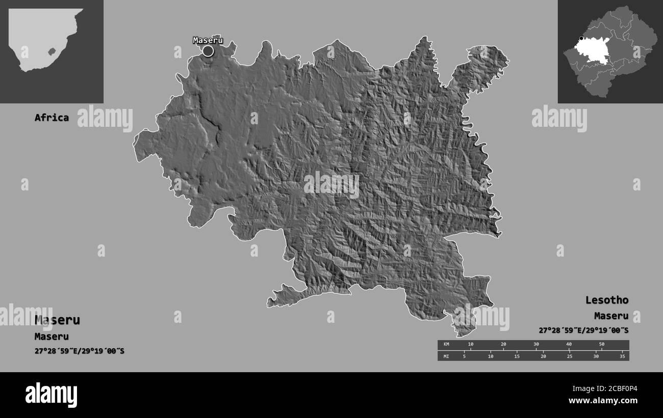 Shape of Maseru, district of Lesotho, and its capital. Distance scale ...