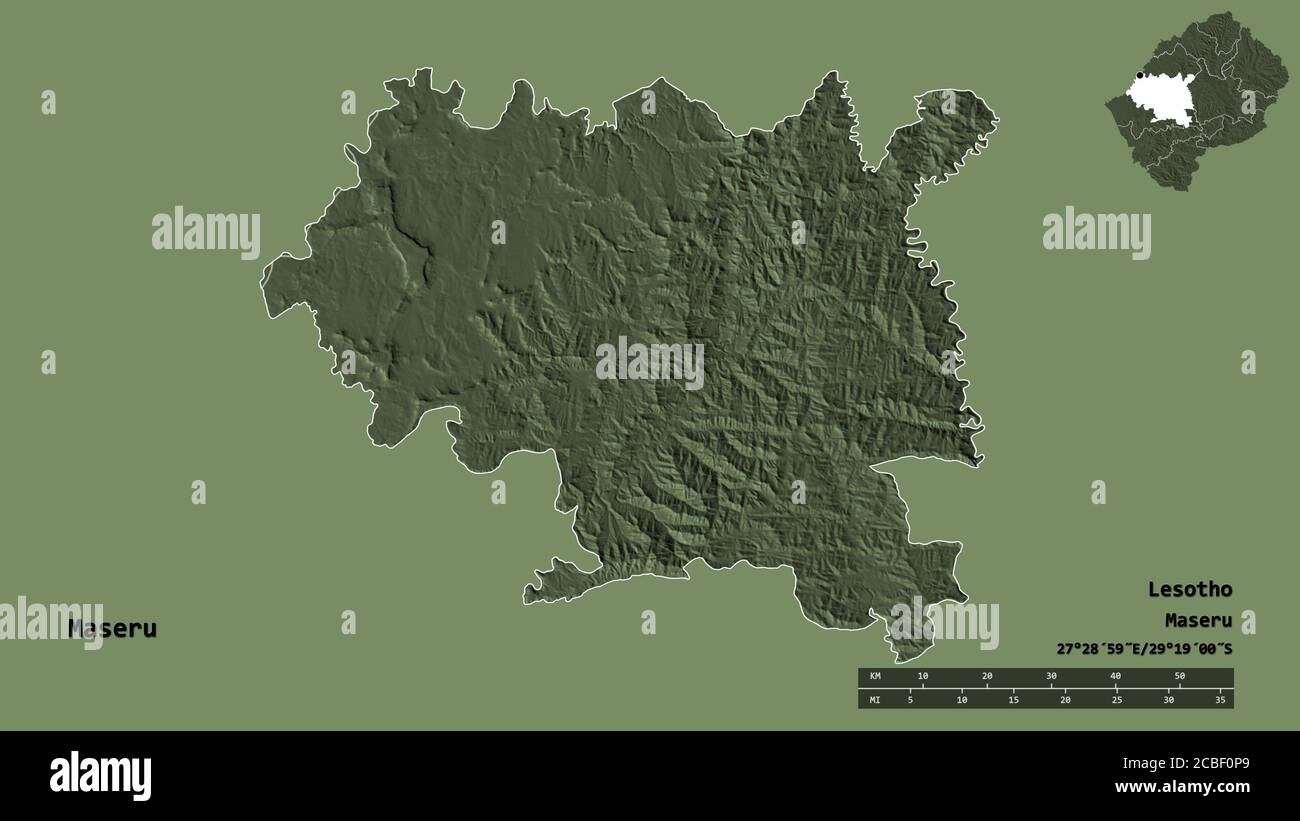 Shape of Maseru, district of Lesotho, with its capital isolated on ...