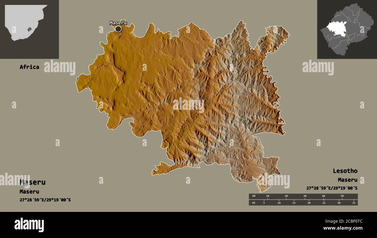Shape of Maseru, district of Lesotho, and its capital. Distance scale ...