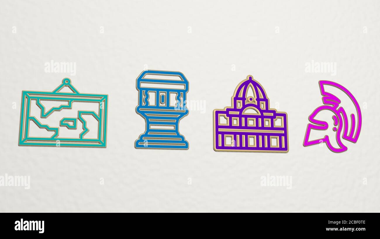 ancient 4 icons set - 3D illustration for architecture and building ...