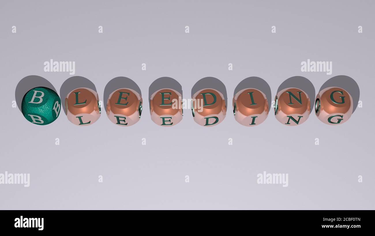 BLEEDING text by cubic dice letters - 3D illustration for blood and ...