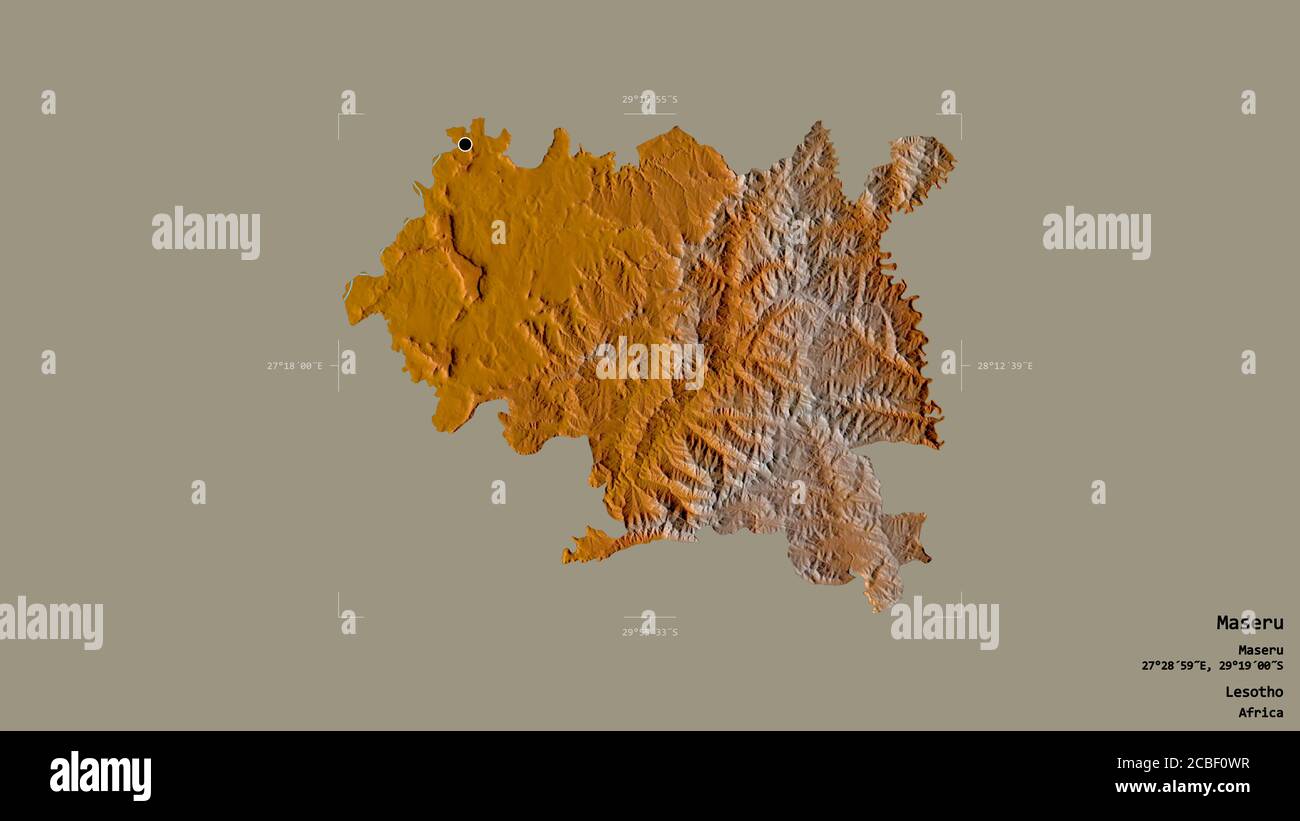 Area of Maseru, district of Lesotho, isolated on a solid background in ...