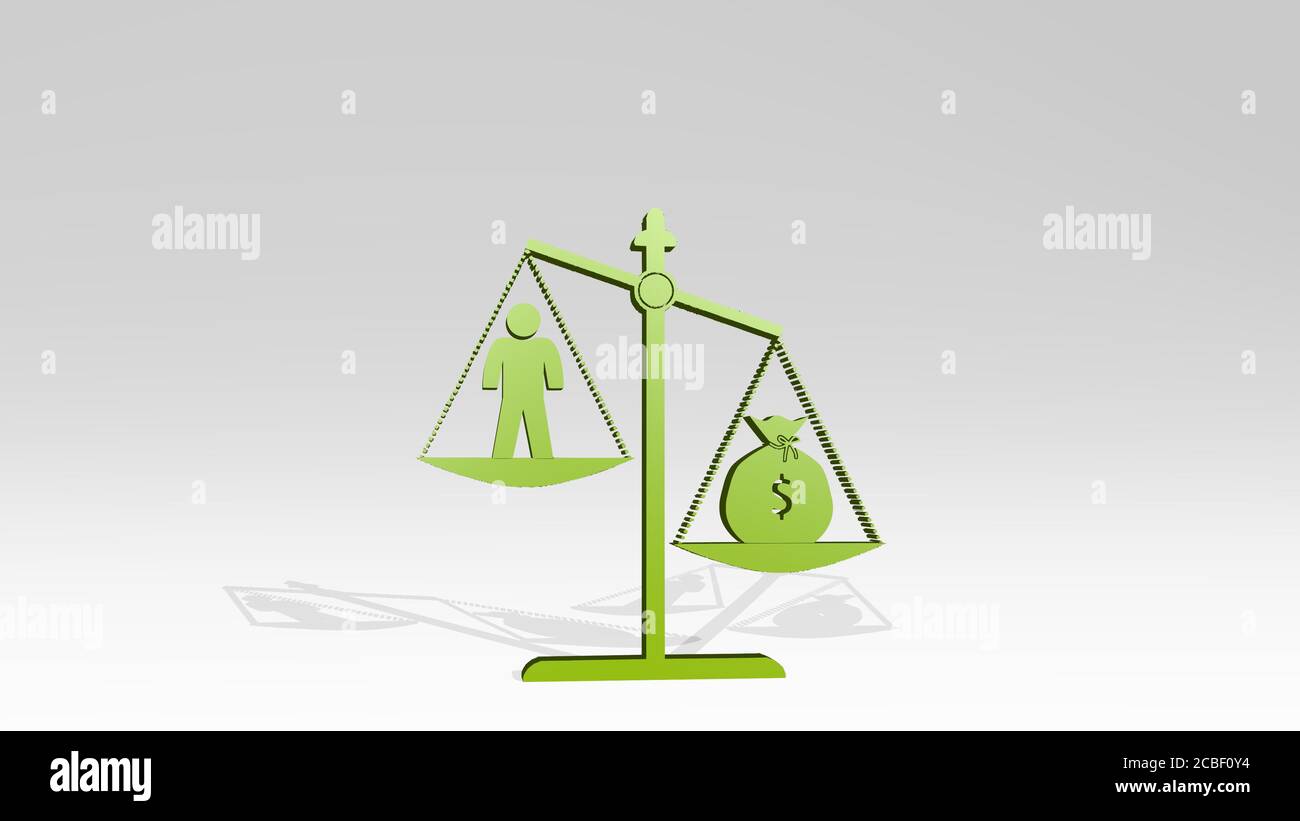 IMBALANCE OF MONEY VS PEOPLE 3D drawing icon on white floor - 3D ...