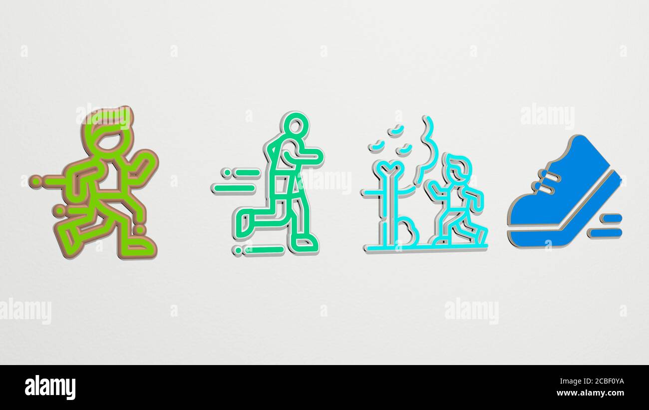 JOGGING 4 icons set - 3D illustration for running and fitness Stock ...