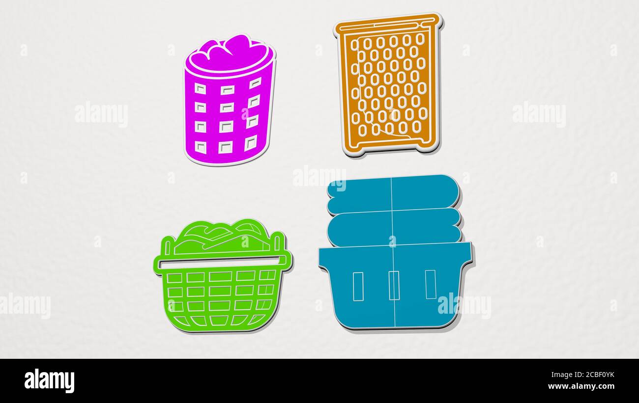 laundry basket colorful set of icons - 3D illustration Stock Photo - Alamy