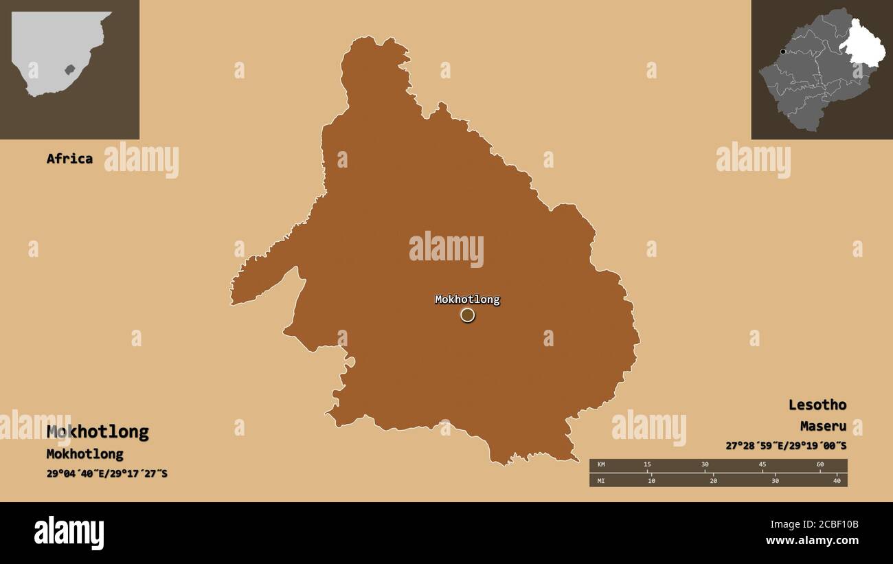 Shape of Mokhotlong, district of Lesotho, and its capital. Distance ...