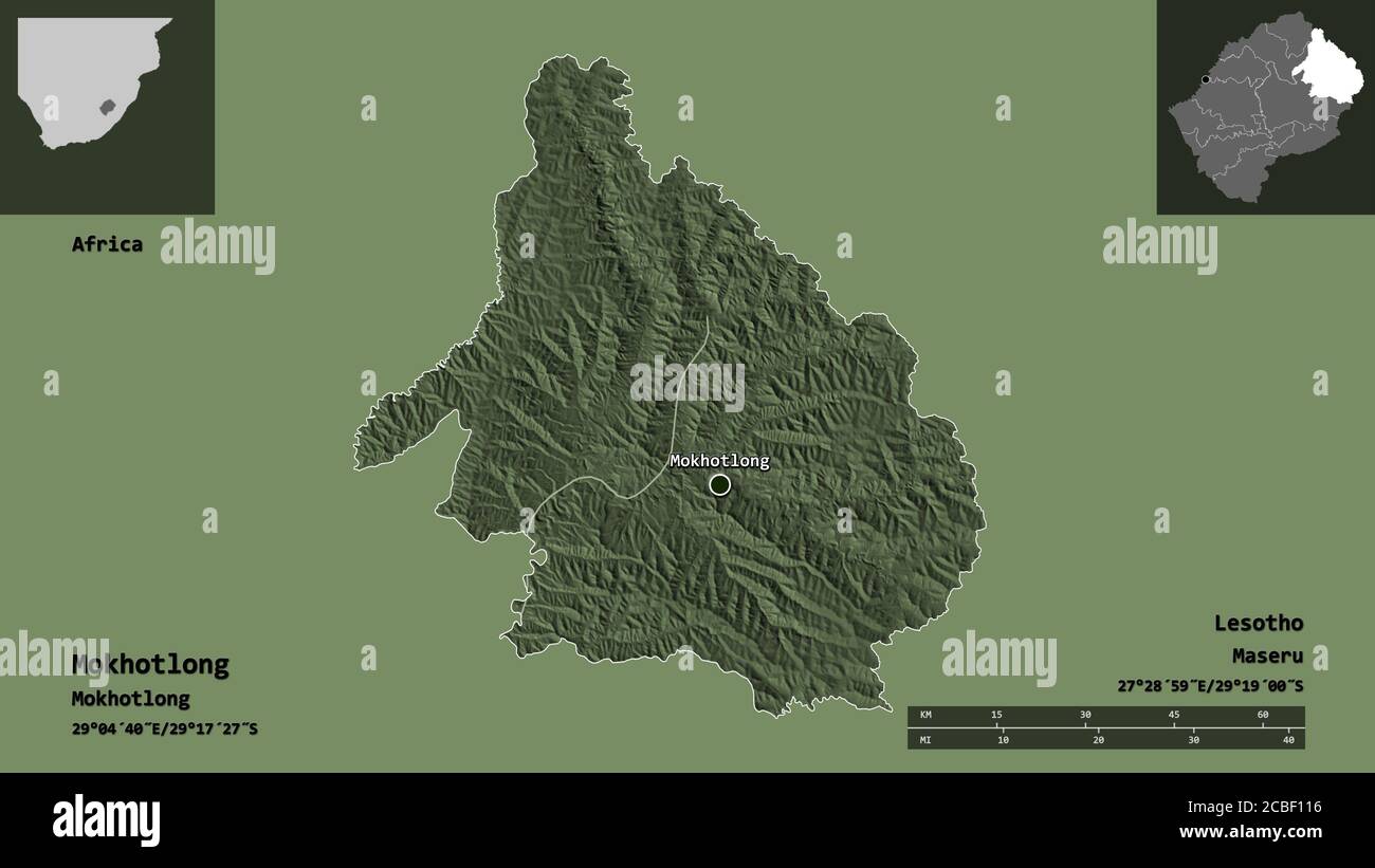 Shape of Mokhotlong, district of Lesotho, and its capital. Distance ...