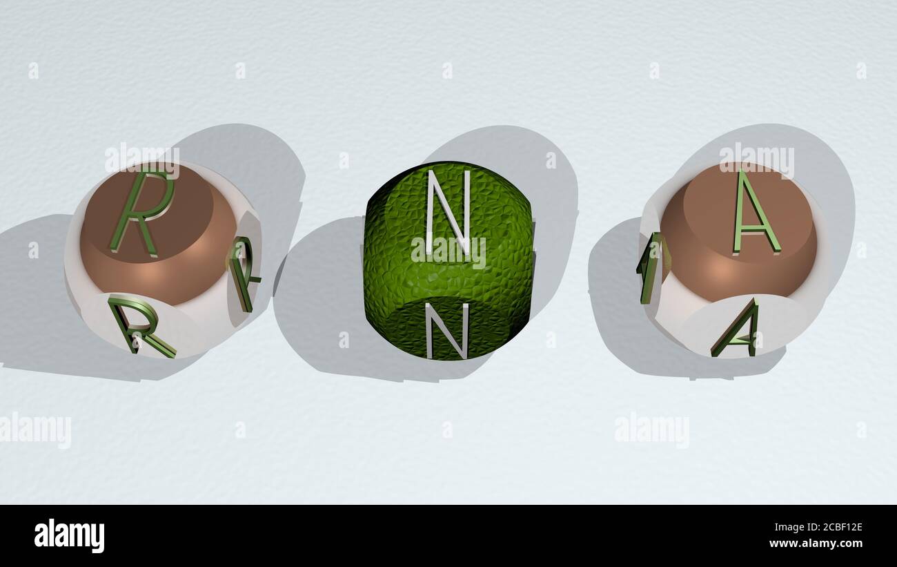 RNA text of cubic individual letters - 3D illustration for dna and ...