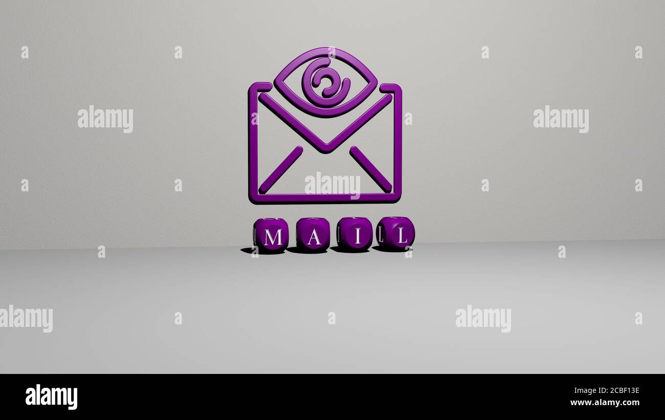 MAIL 3D icon on the wall and text of cubic alphabets on the floor - 3D ...