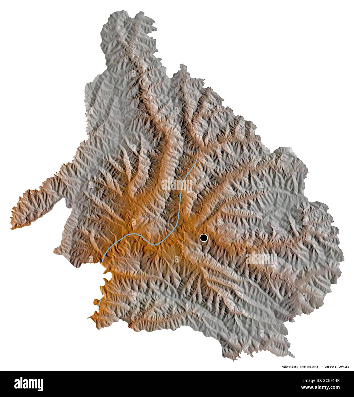 Shape of Mokhotlong, district of Lesotho, with its capital isolated on ...