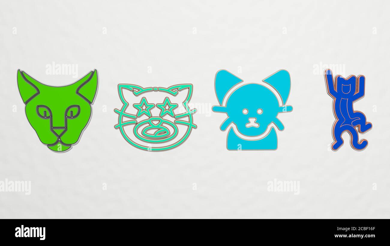 cat 4 icons set - 3D illustration for animal and background Stock Photo ...