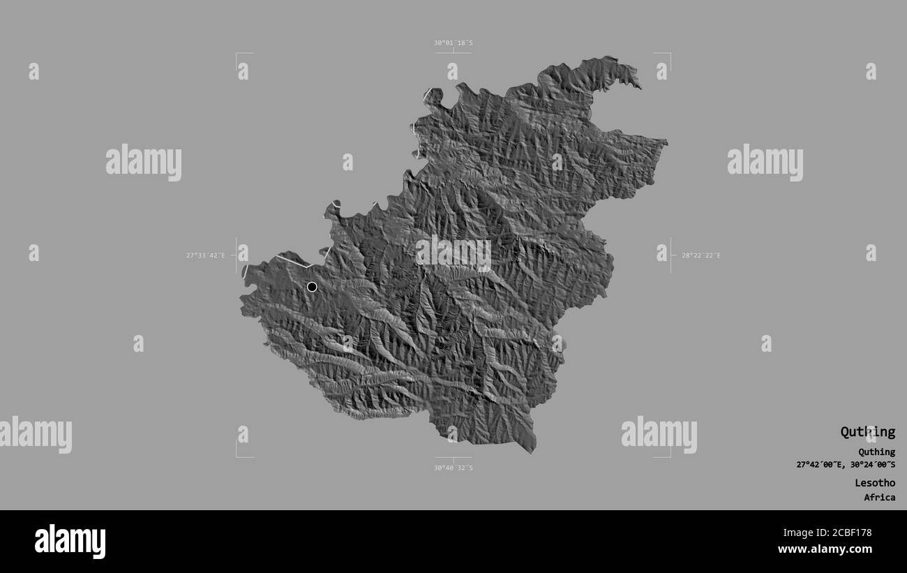 Area of Quthing, district of Lesotho, isolated on a solid background in ...