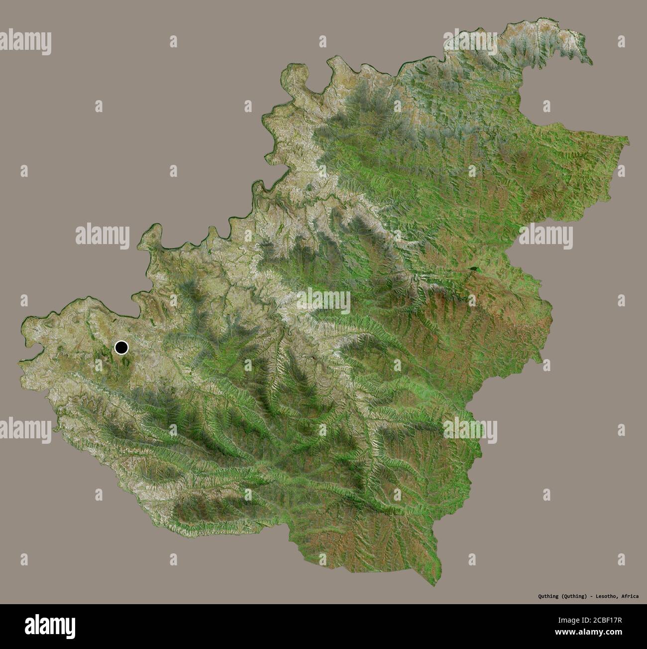 Shape of Quthing, district of Lesotho, with its capital isolated on a ...