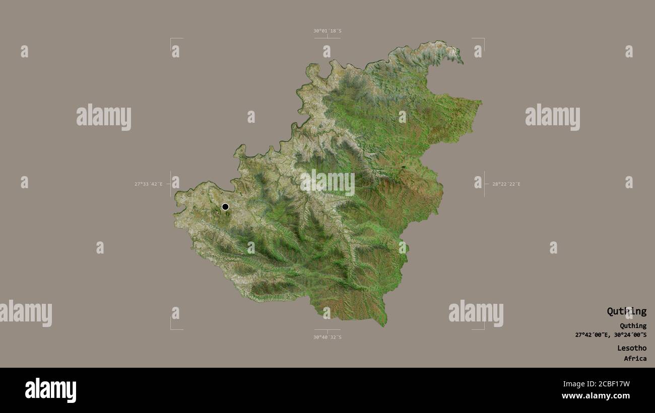 Area of Quthing, district of Lesotho, isolated on a solid background in ...