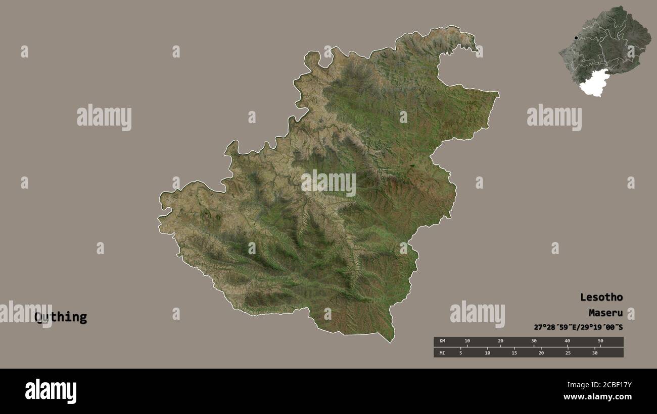 Shape of Quthing, district of Lesotho, with its capital isolated on ...