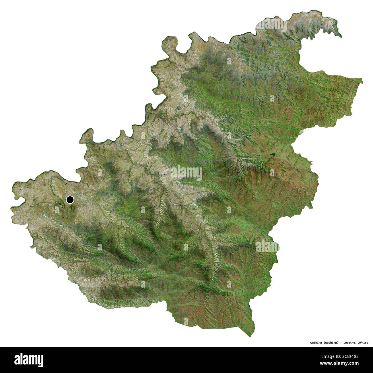 Shape of Quthing, district of Lesotho, with its capital isolated on ...