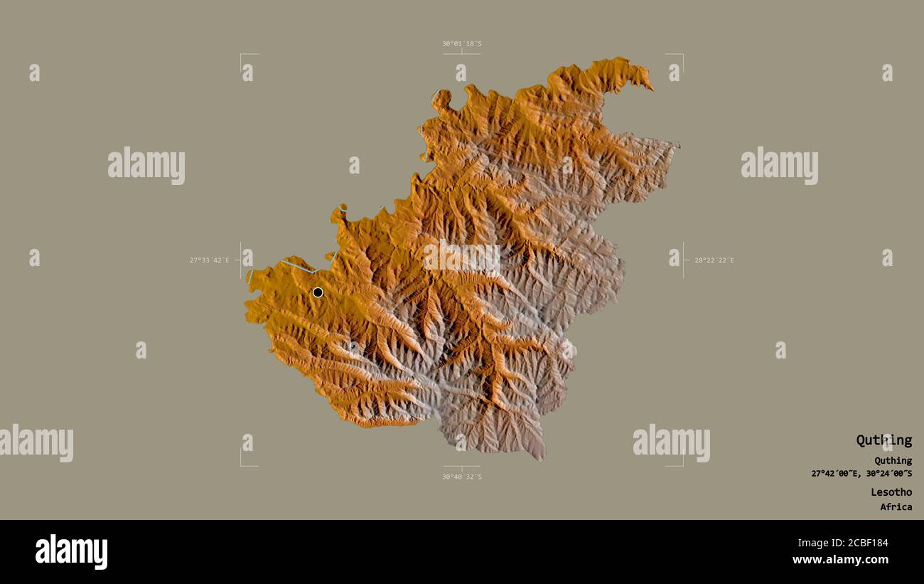 Area of Quthing, district of Lesotho, isolated on a solid background in ...