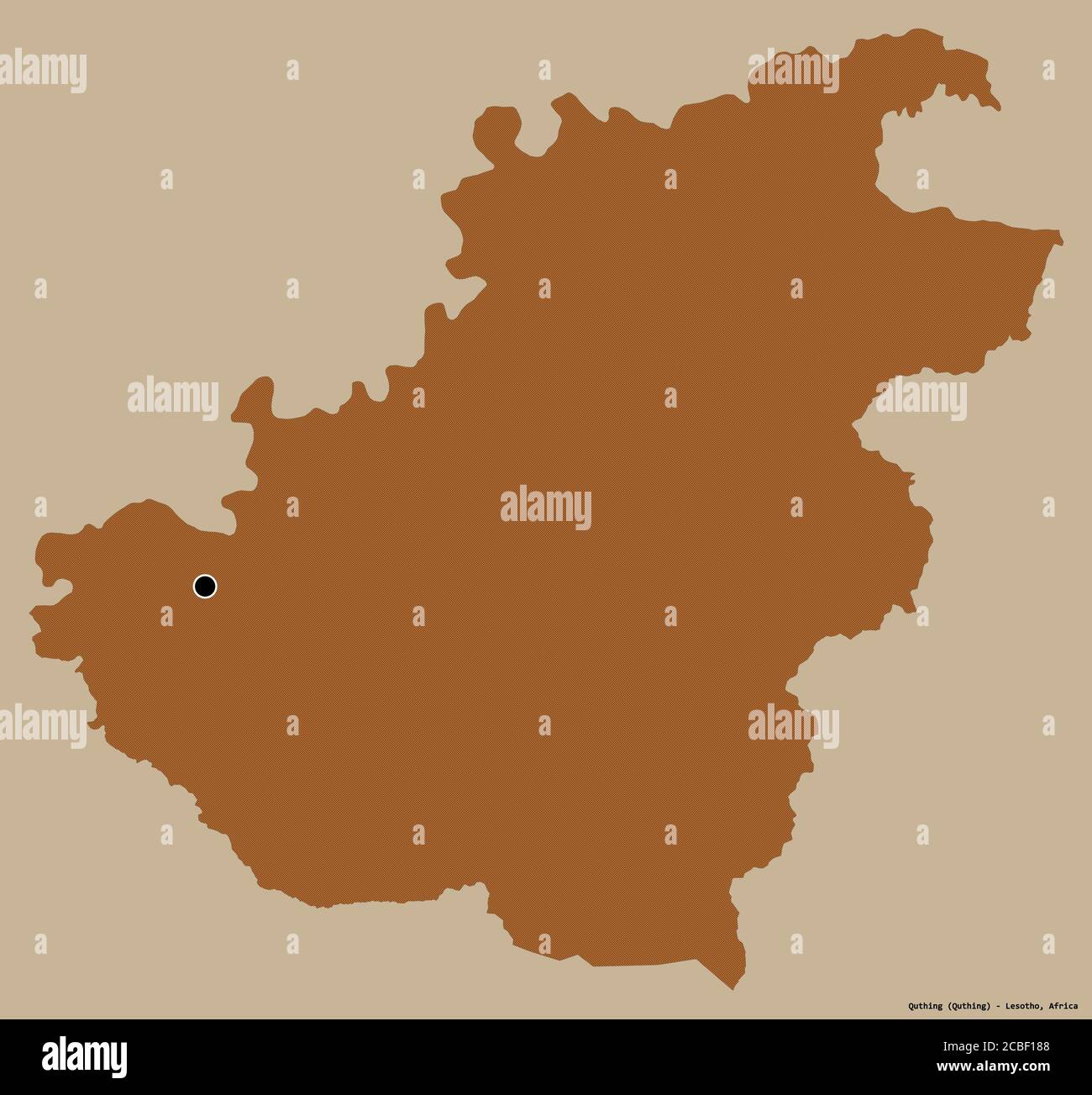 Shape of Quthing, district of Lesotho, with its capital isolated on a ...