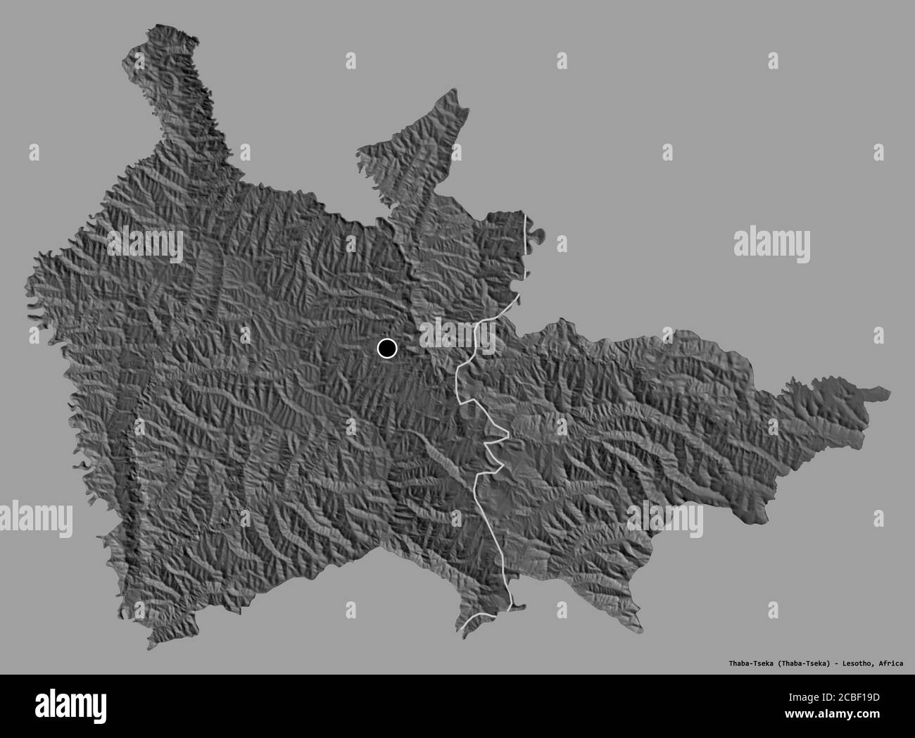 Shape of Thaba-Tseka, district of Lesotho, with its capital isolated on ...