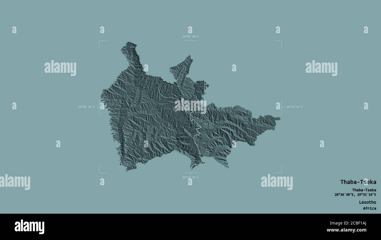 Area of Thaba-Tseka, district of Lesotho, isolated on a solid ...