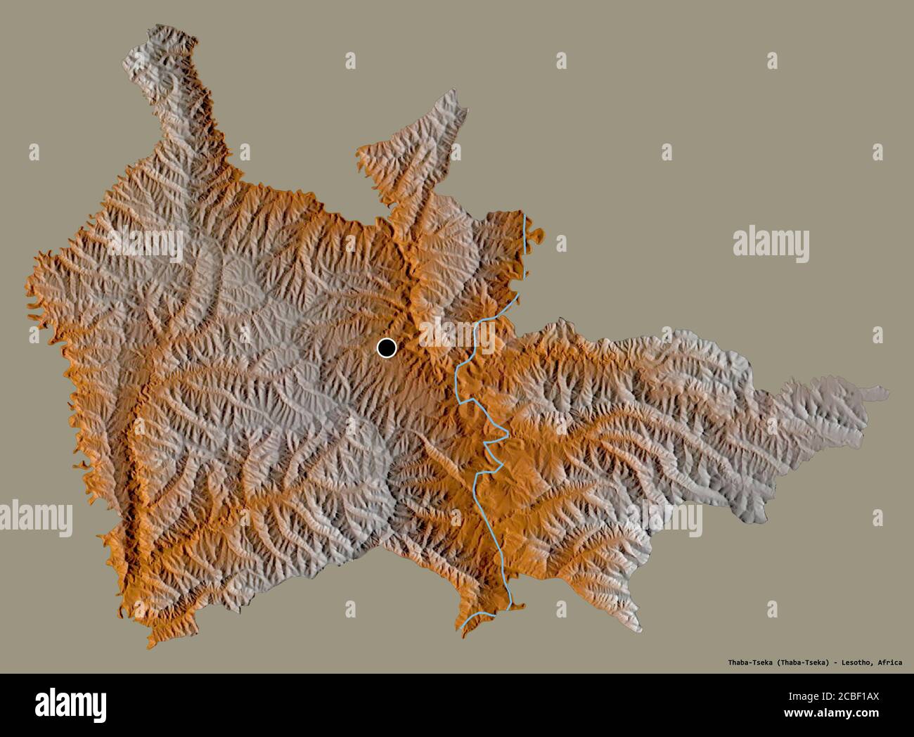 Shape of Thaba-Tseka, district of Lesotho, with its capital isolated on ...