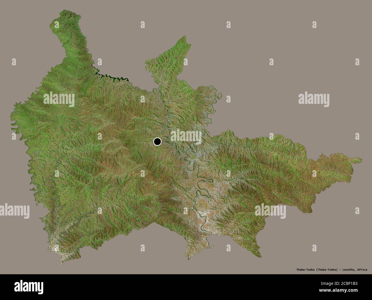 Shape of Thaba-Tseka, district of Lesotho, with its capital isolated on ...