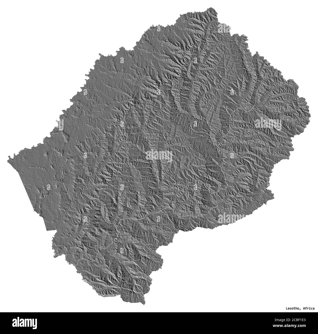 Shape of Lesotho with its capital isolated on white background. Bilevel ...
