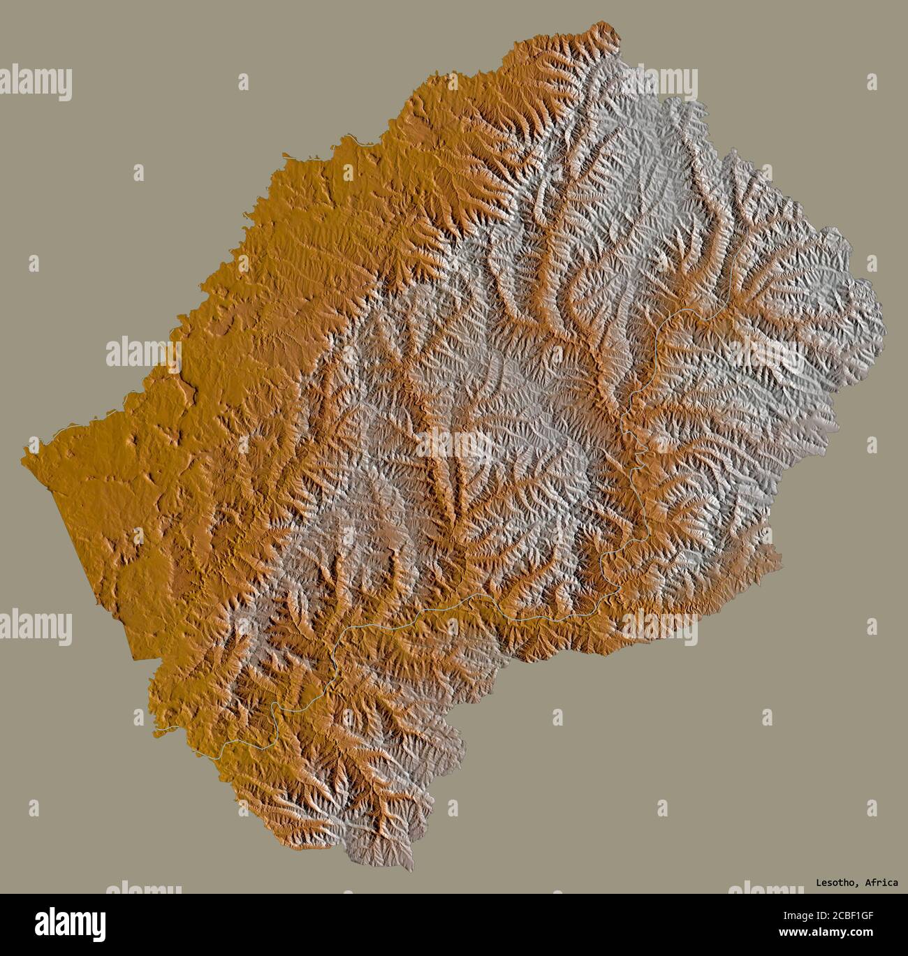Shape of Lesotho with its capital isolated on a solid color background ...