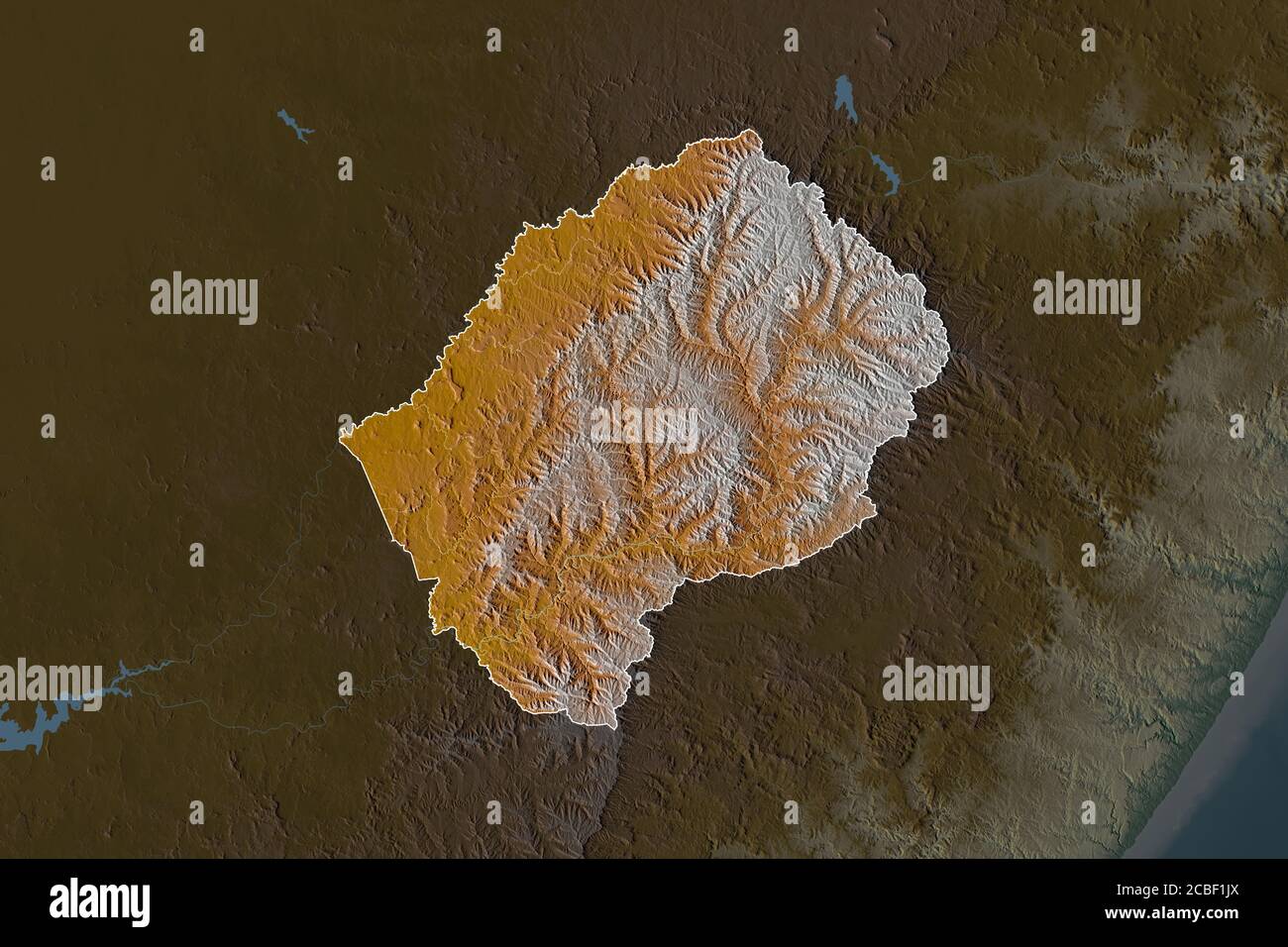 Shape of Lesotho separated by the desaturation of neighboring areas ...