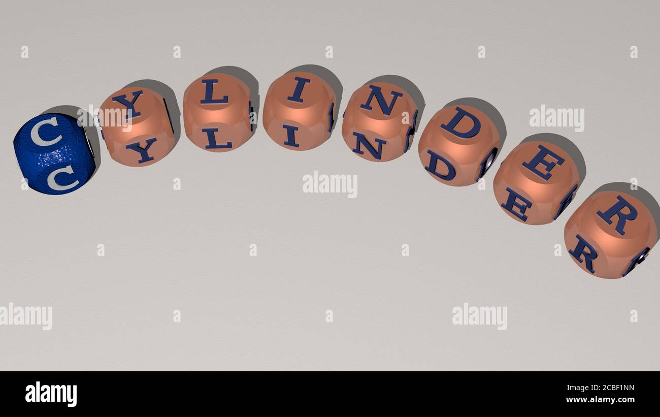 CYLINDER curved text of cubic dice letters - 3D illustration for ...