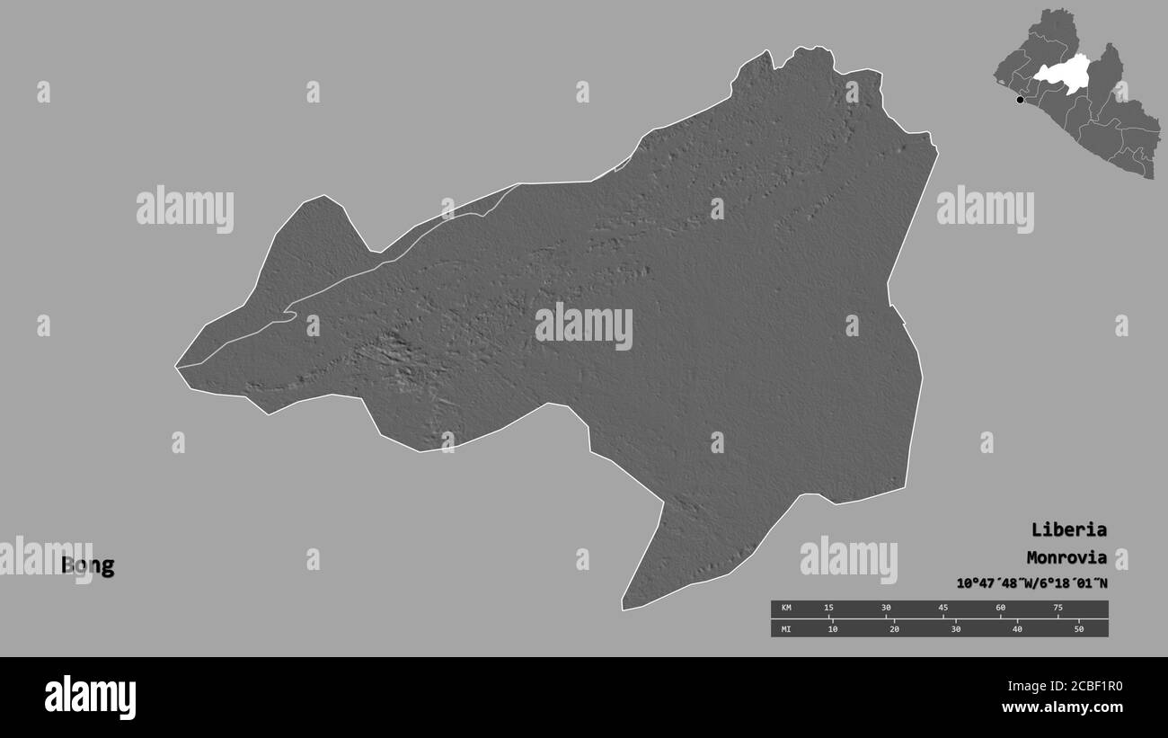 Shape of Bong, county of Liberia, with its capital isolated on solid ...