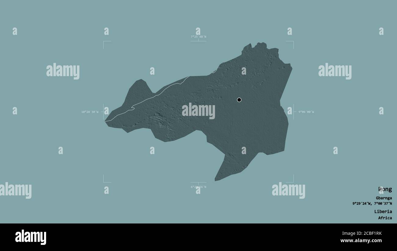 Area of Bong, county of Liberia, isolated on a solid background in a ...